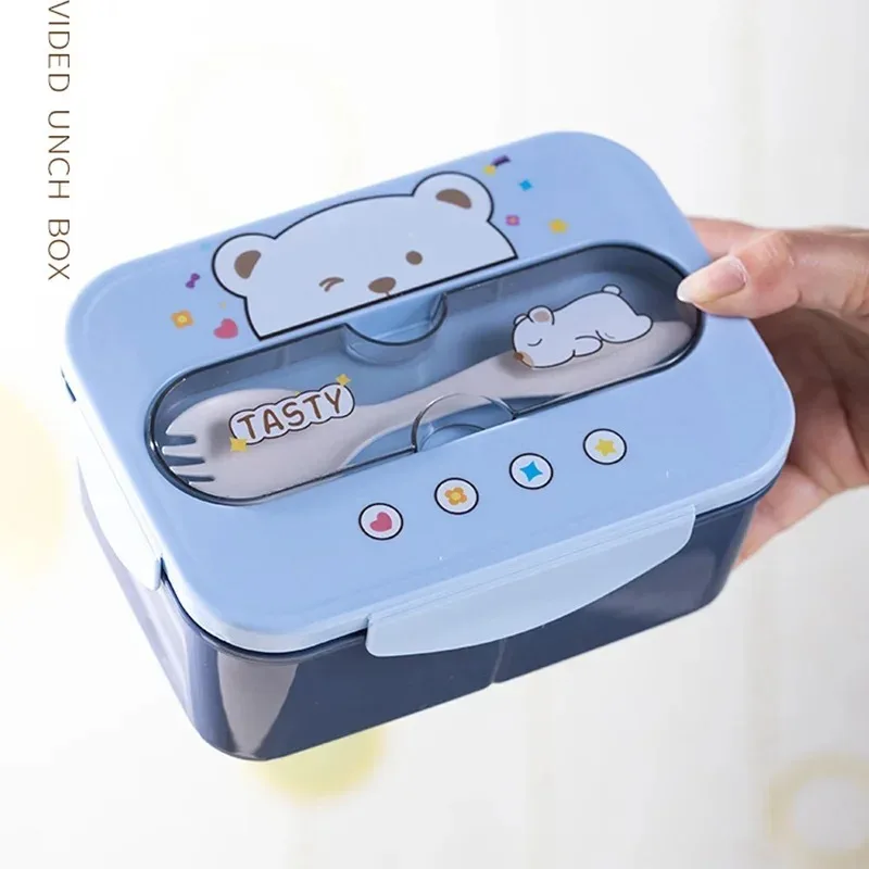 1200ML Cartoon Tiffin Box Mug Set Portable Plastic Bento Box with Fork ...