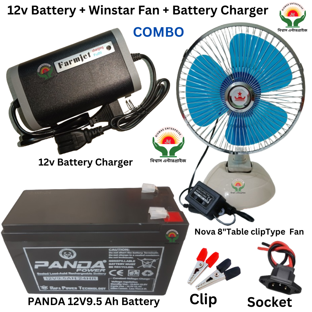 12V DC Full Combo Set | 9.5Ah PANDA Battery + 8" Lava/DC Stand Fan ...